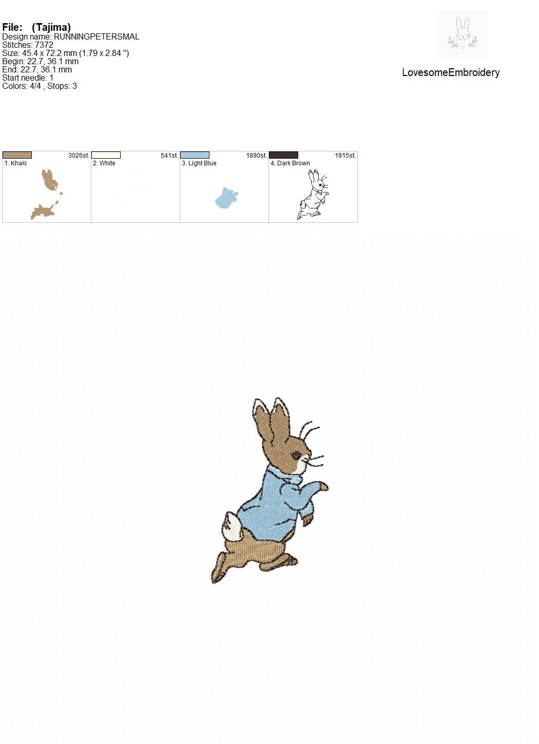 Peter Rabbit 3inch Machine Embroidery Design Digital Download Lovesome ...