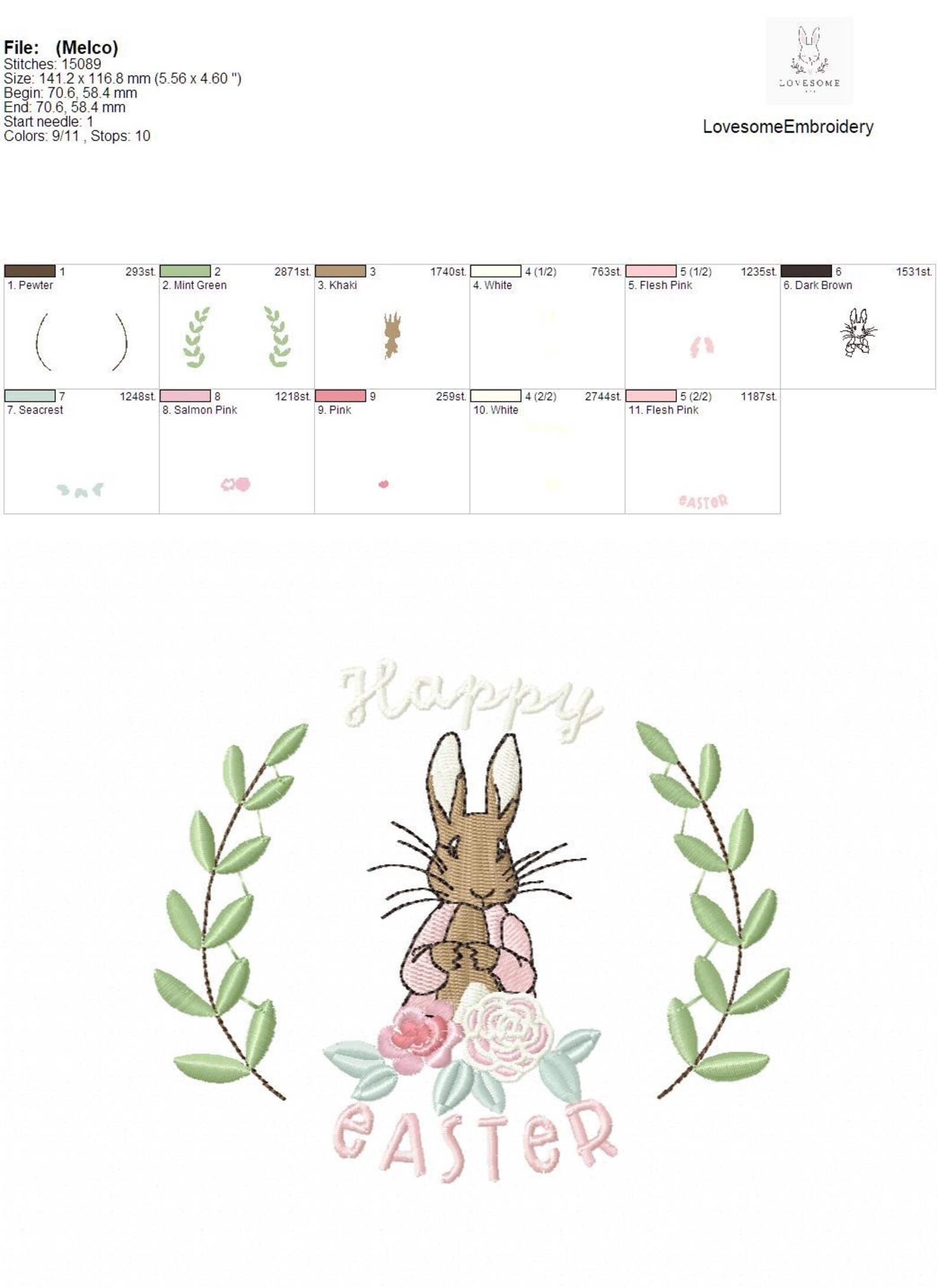 Happy Easter 5inch Flopsy Rabbit Machine Embroidery Design Digital ...