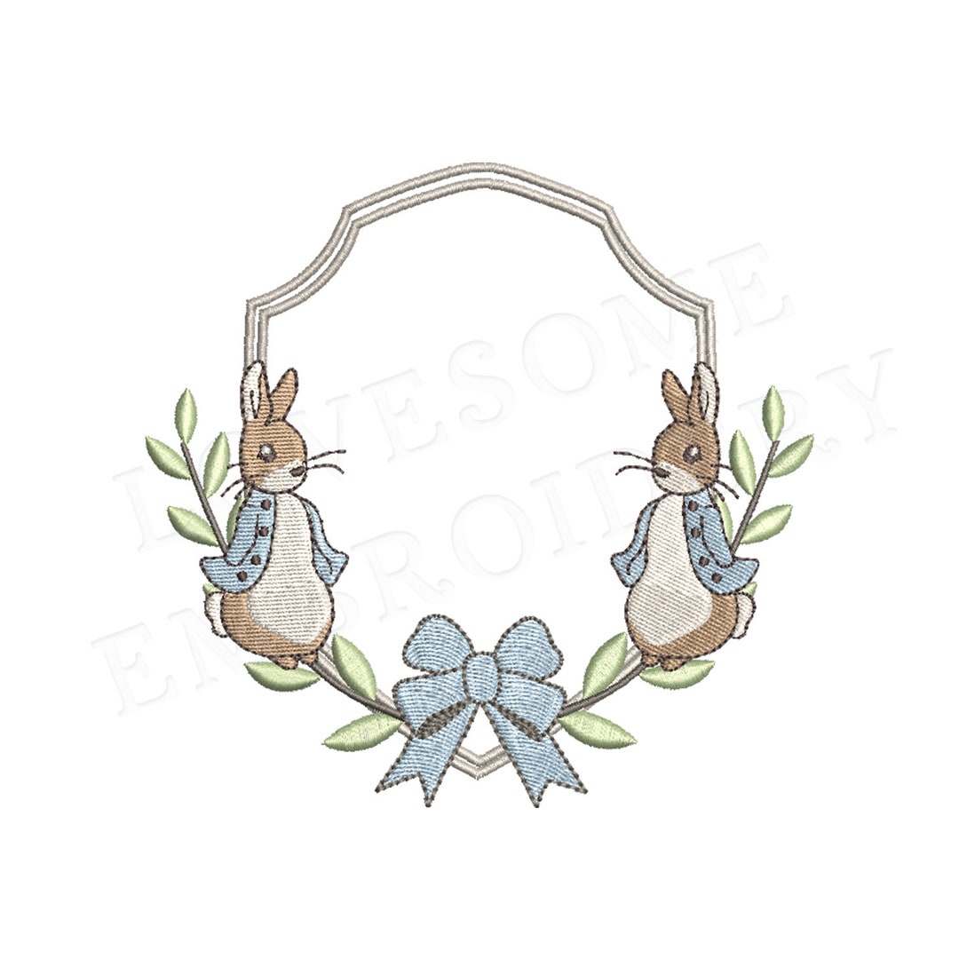 Peter Rabbits Bow Crest 5x7 Machine Embroidery Design Digital Download ...