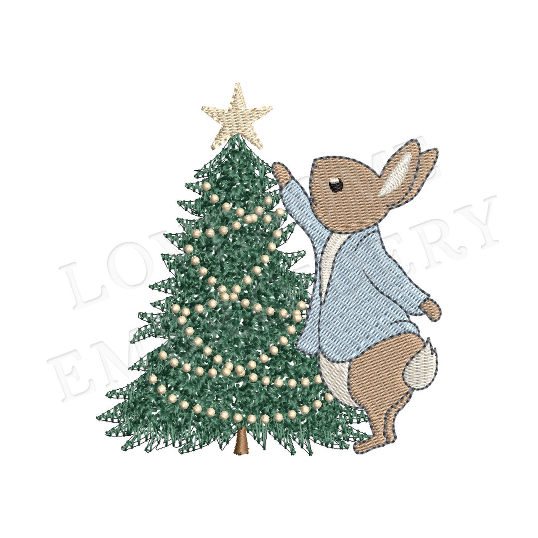 Christmas Tree 4x4 Peter Rabbit Embroidery Design, Bunny Decorating the ...