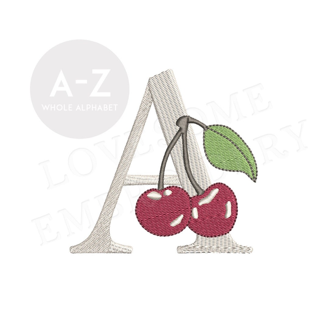 Cherry Monogram 4inch A-Z Machine Embroidery Font Red Cherries Alphabet ...