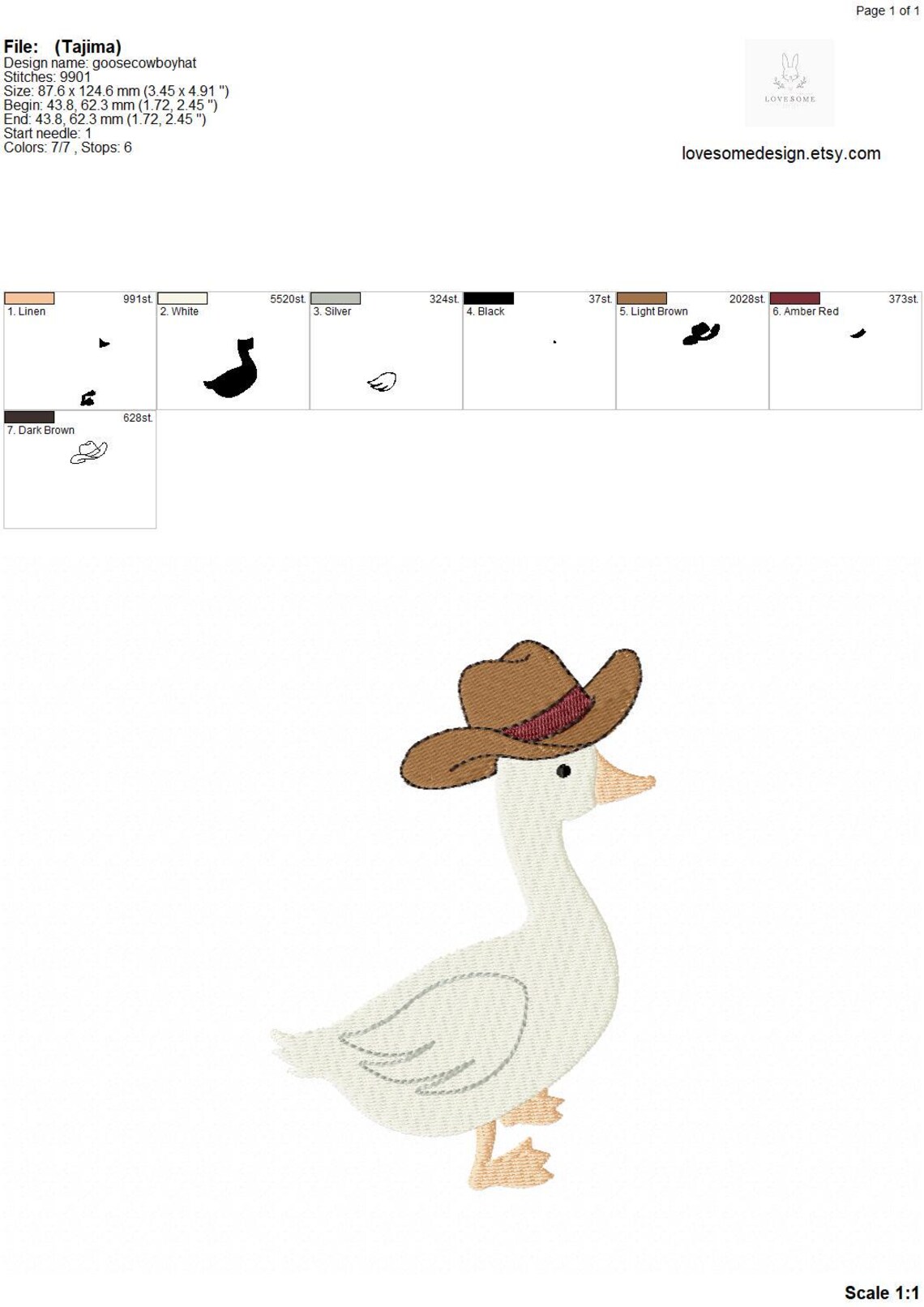 Cowboy Hat Cute Goose Big Three Sizes Machine Embroidery Design, Lovely ...