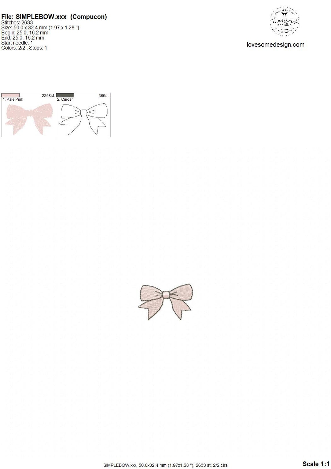 Simple Bow Five Sizes Machine Embroidery Design, Lovely Mini Bows ...
