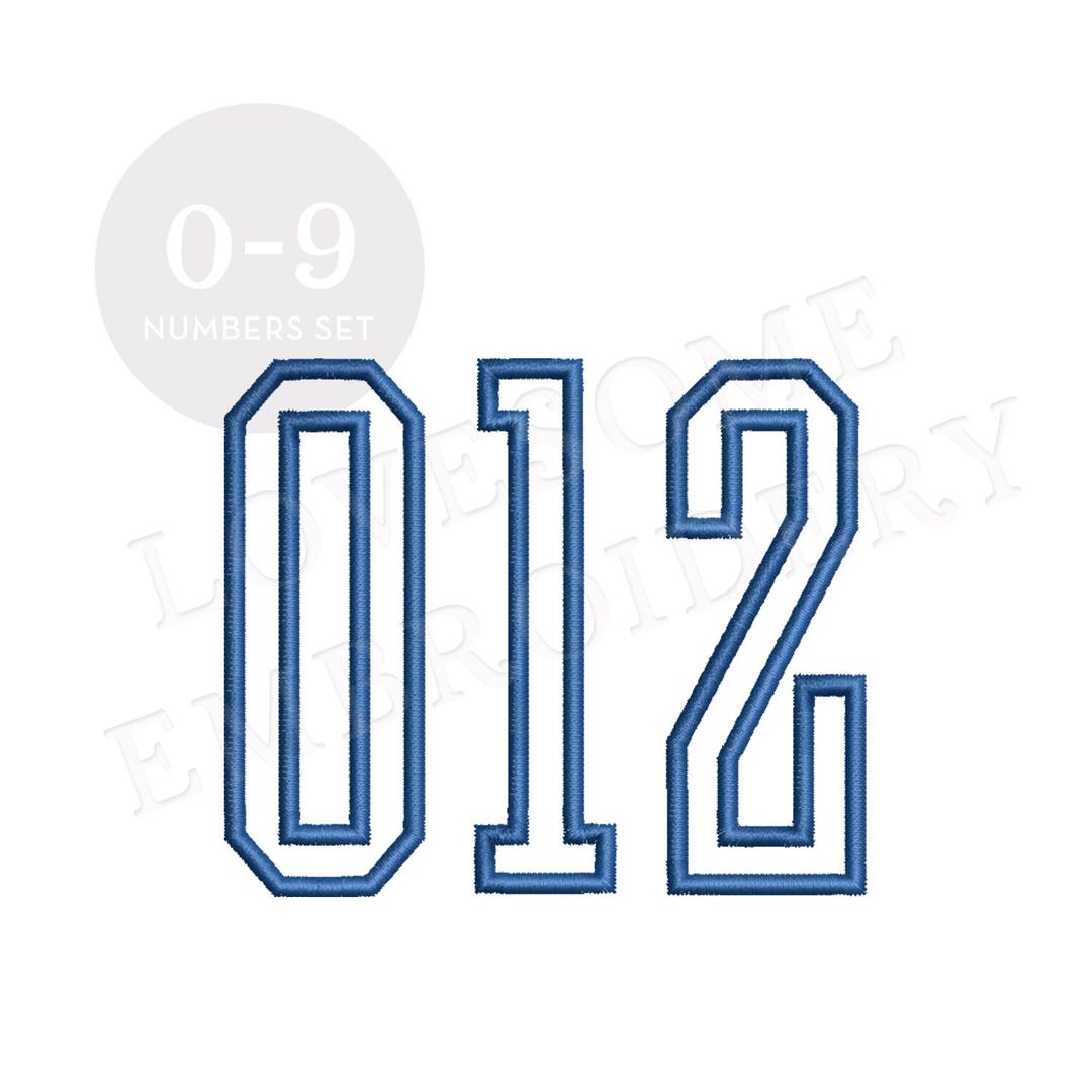 Tall College Satin Outline 6inch Numbers 0-9 Machine Embroidery Sports ...