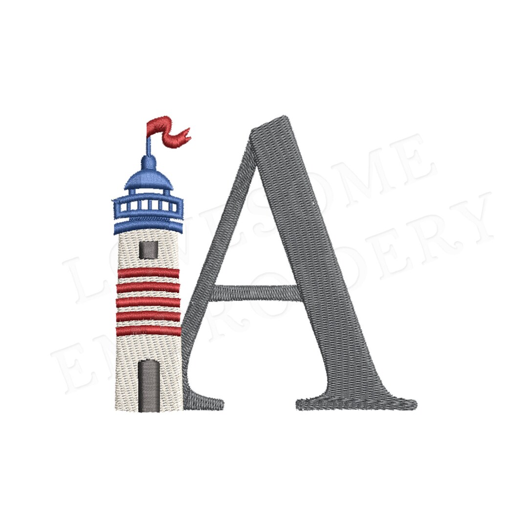 Lighthouse Monogram 3inch Embroidery Font, Nautical Machine Embroidery ...
