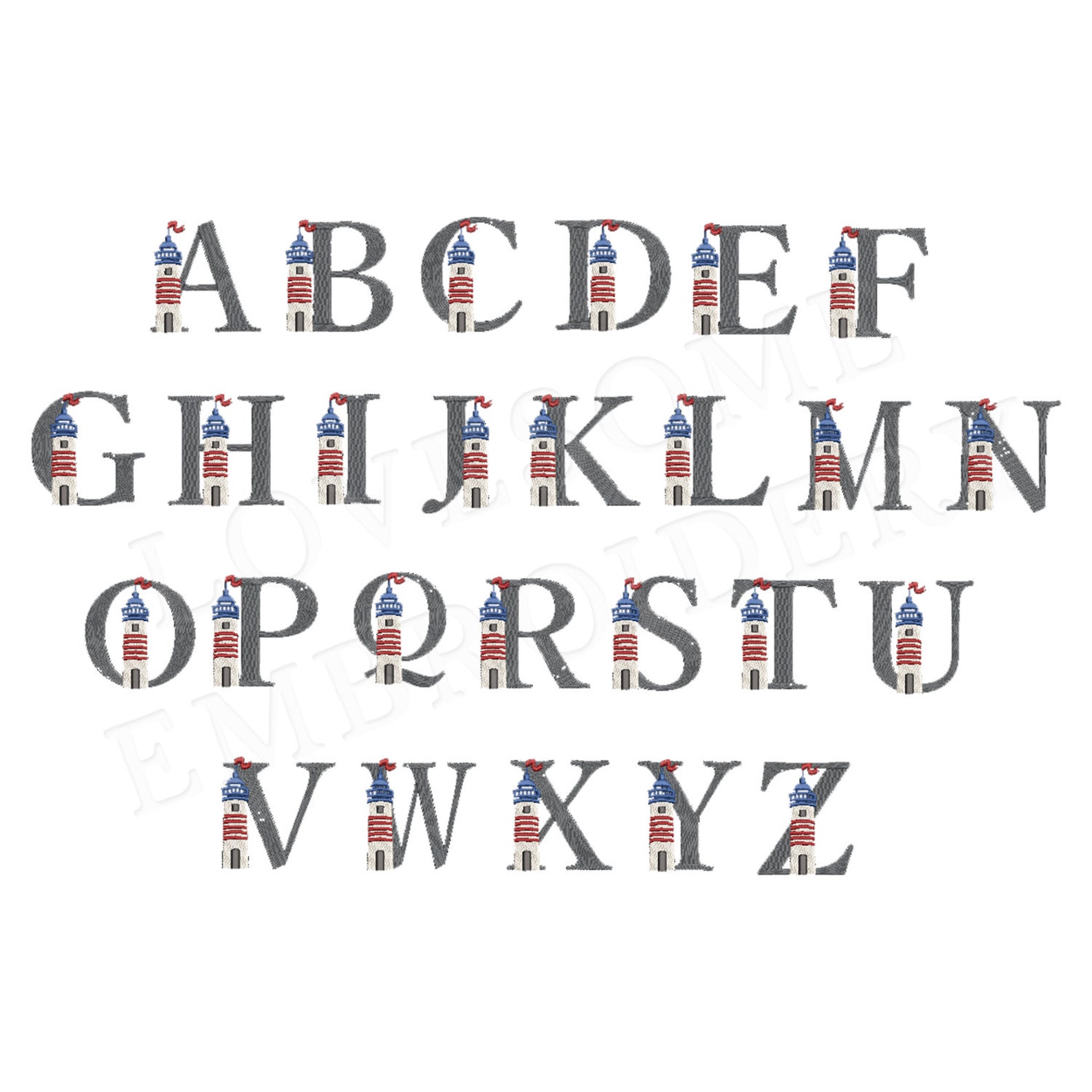 Lighthouse Monogram 4inch Embroidery Font, Nautical Machine Embroidery ...