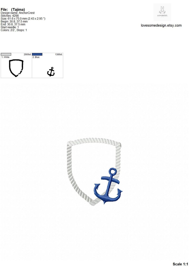 Anchor Rope Crest 3inch Embroidery Design, Nautical Machine Embroidery ...