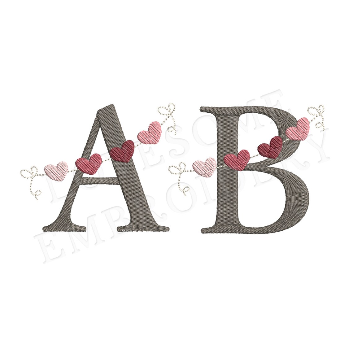Hearts Bunting 3inch Alphabet A-Z Valentines Day Machine Embroidery ...