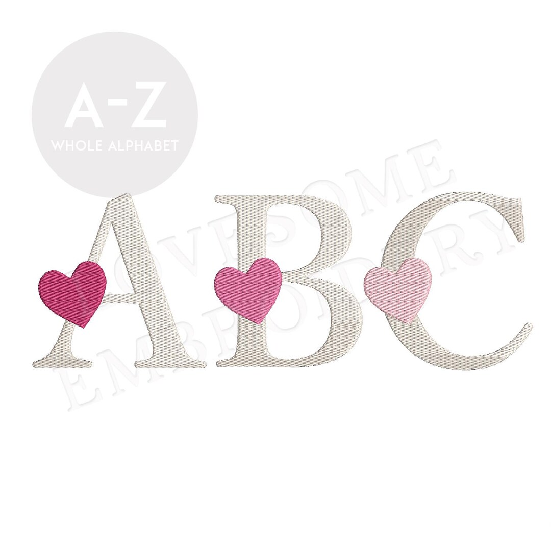 Heart Monogram 3inch A-Z Valentines Day Alphabet Machine Embroidery ...