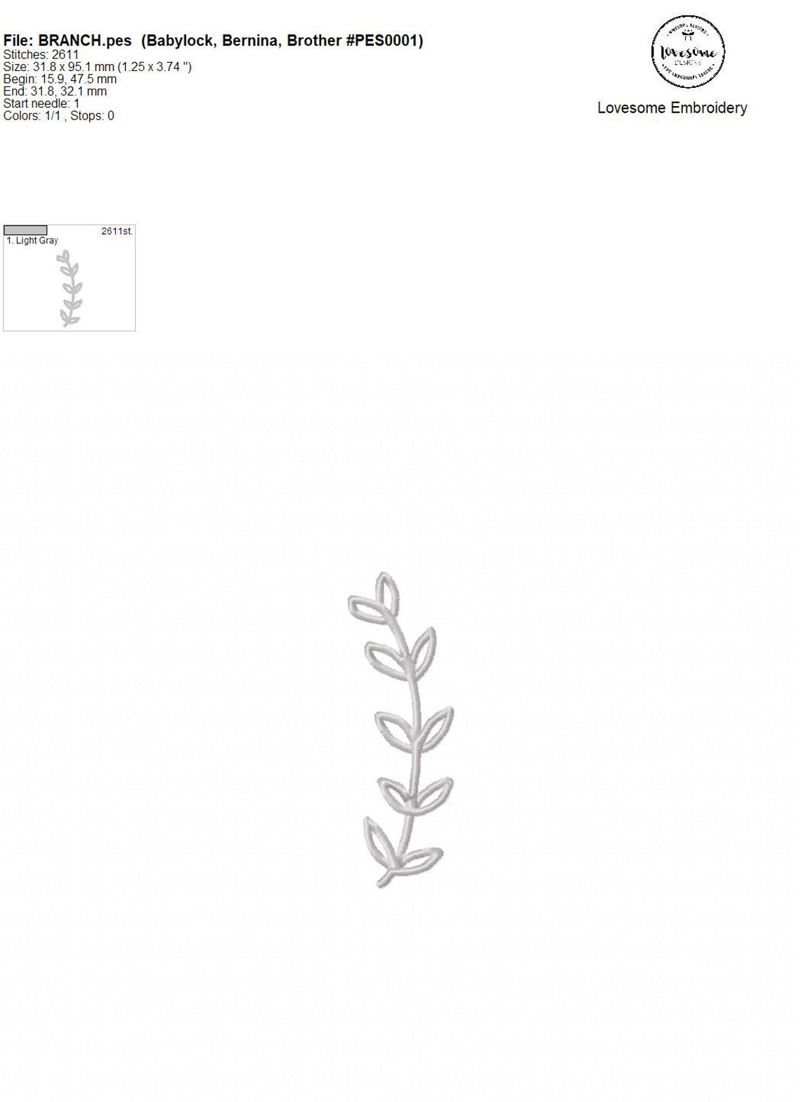 Branch Three Sizes Machine Embroidery Design, Laurel Branch Multisize ...
