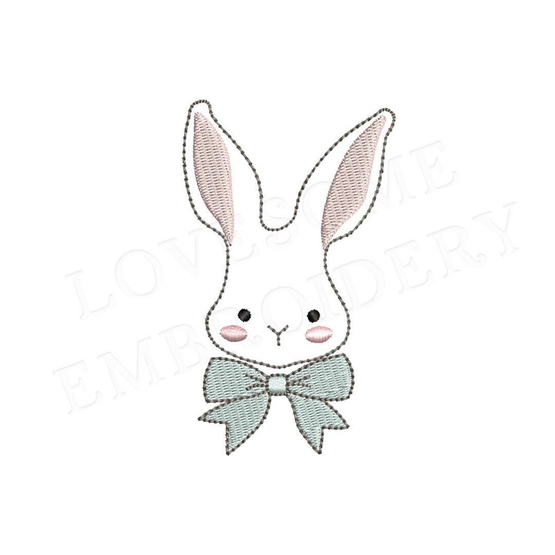 Bunny With Bow Outline 4inch Machine Embroidery Design Digital Download ...