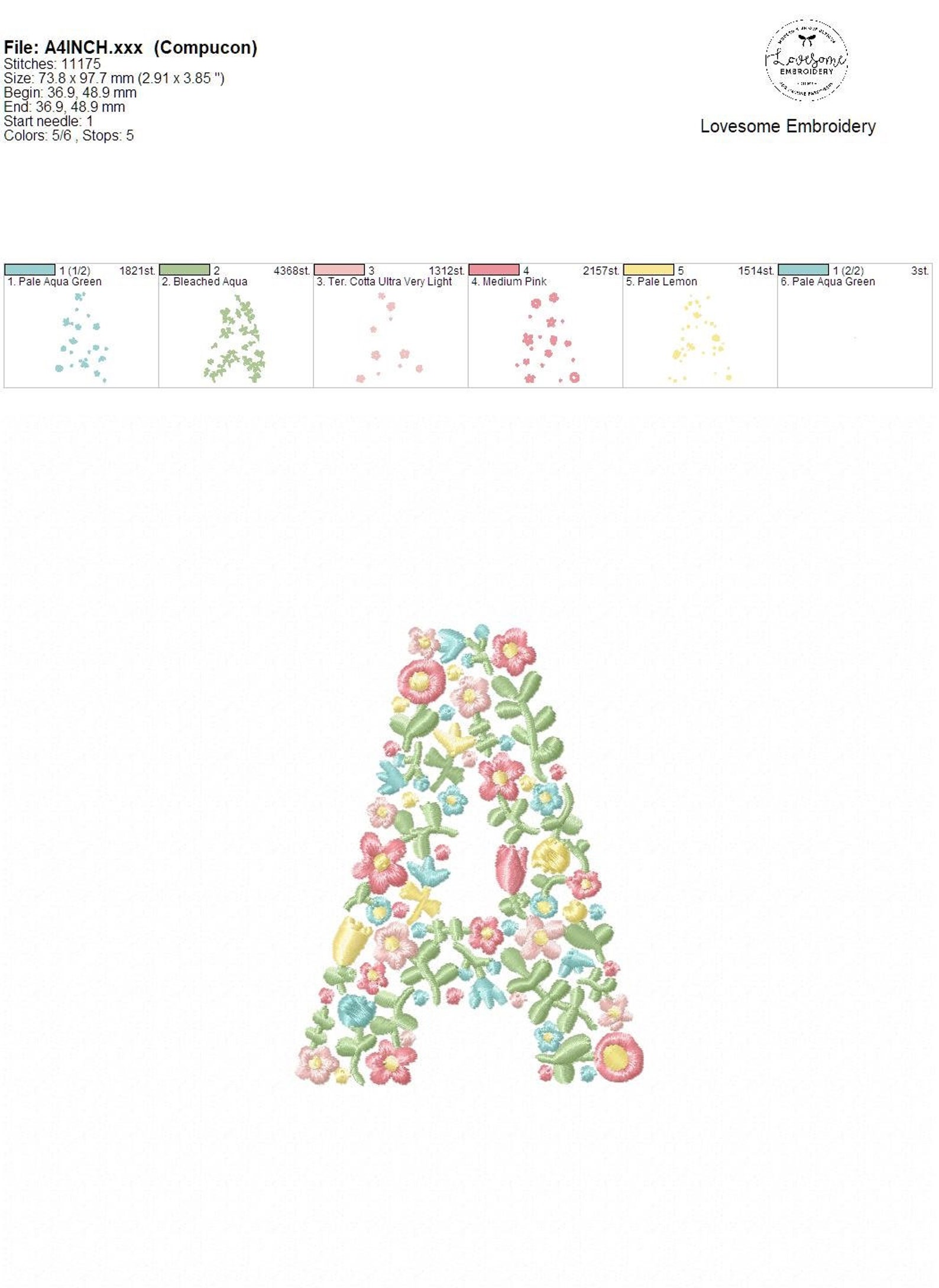 NEW Floral Alphabet 4inch A-Z Machine Embroidery Font Dainty Flowers ...