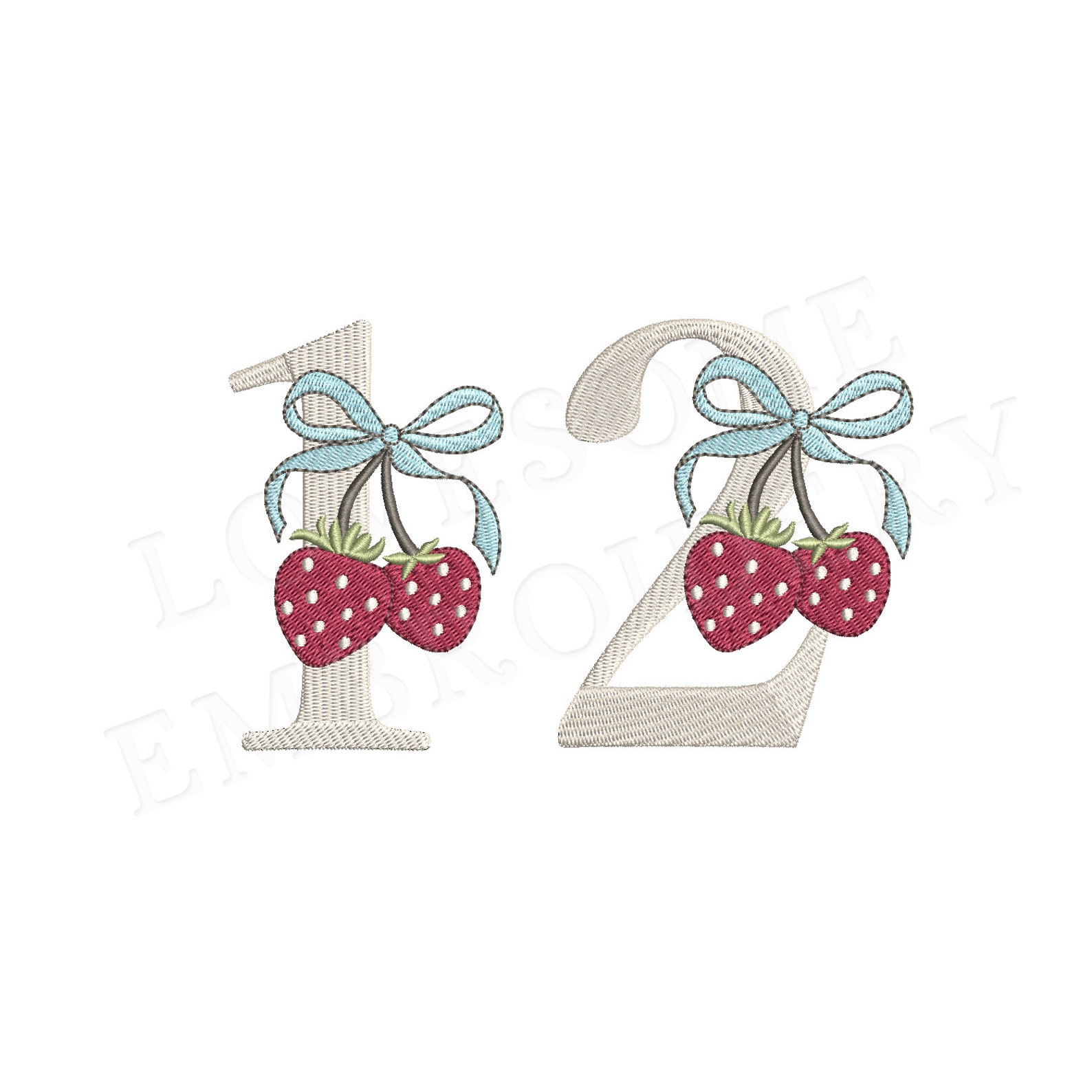 Strawberry Bow Numbers 4inch A-Z Machine Embroidery Font Strawberry ...