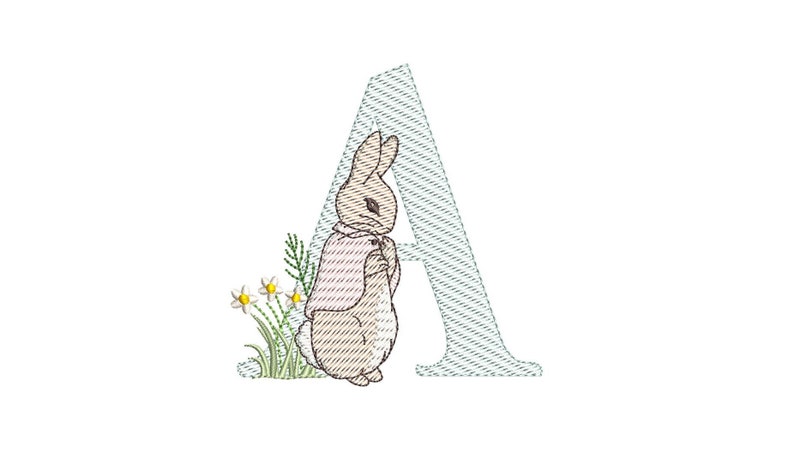Cottontail Rabbit 4inch Quick Stitch Alphabet A-Z Machine Embroidery ...