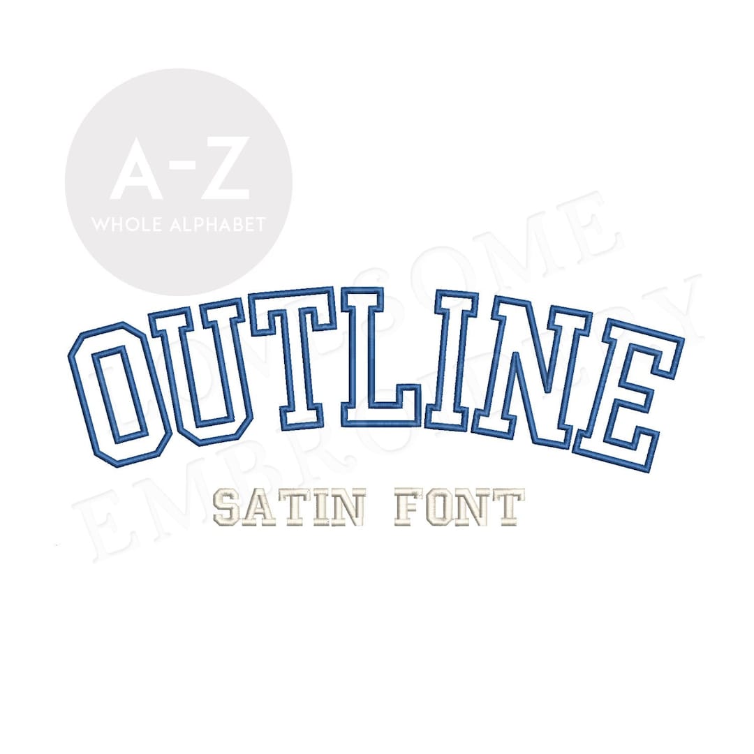 College Outline 3.5inch Satin Font A-Z Machine Embroidery Sports ...