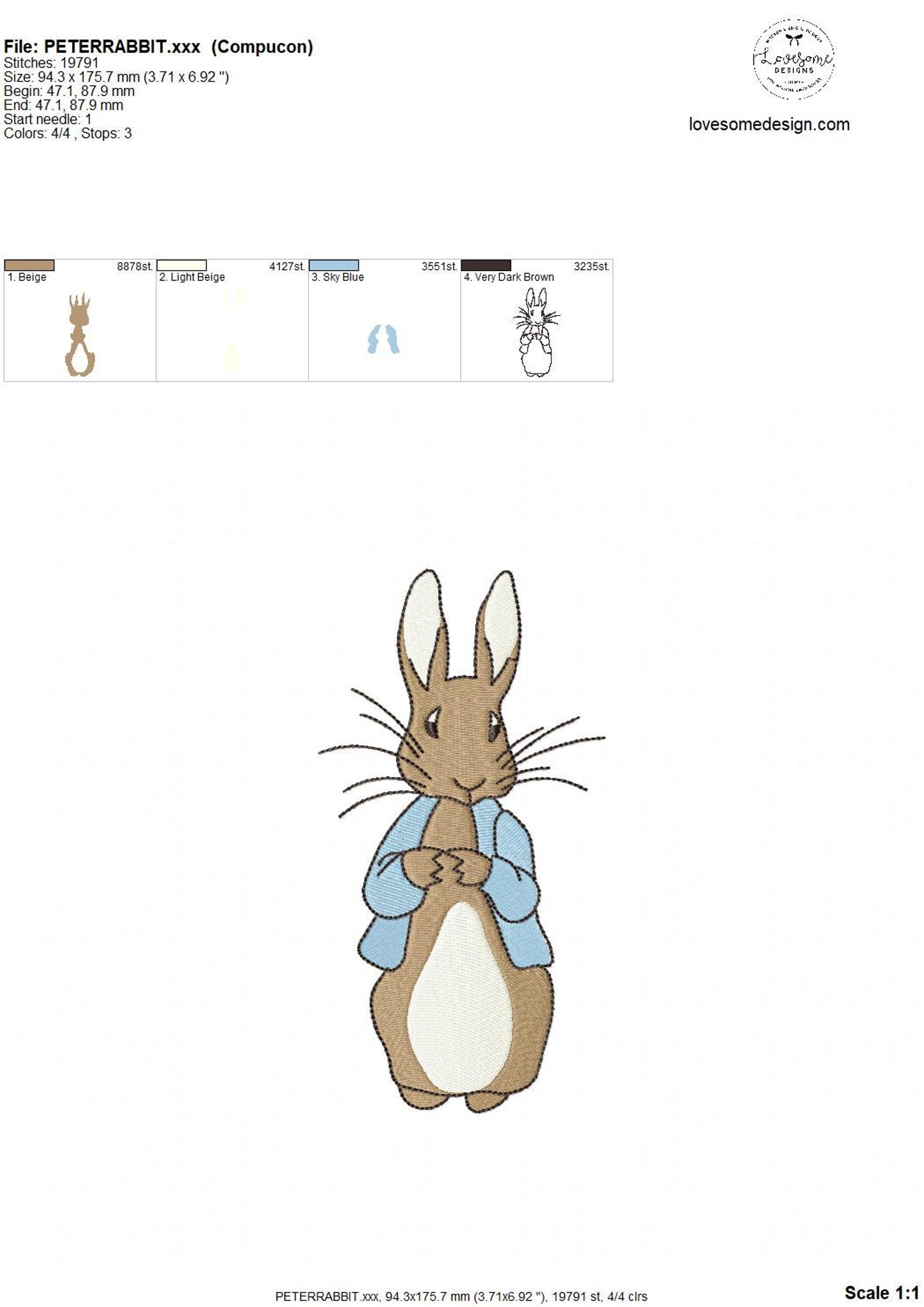 Peter Rabbit 7inch Machine Embroidery Design Digital Download ...