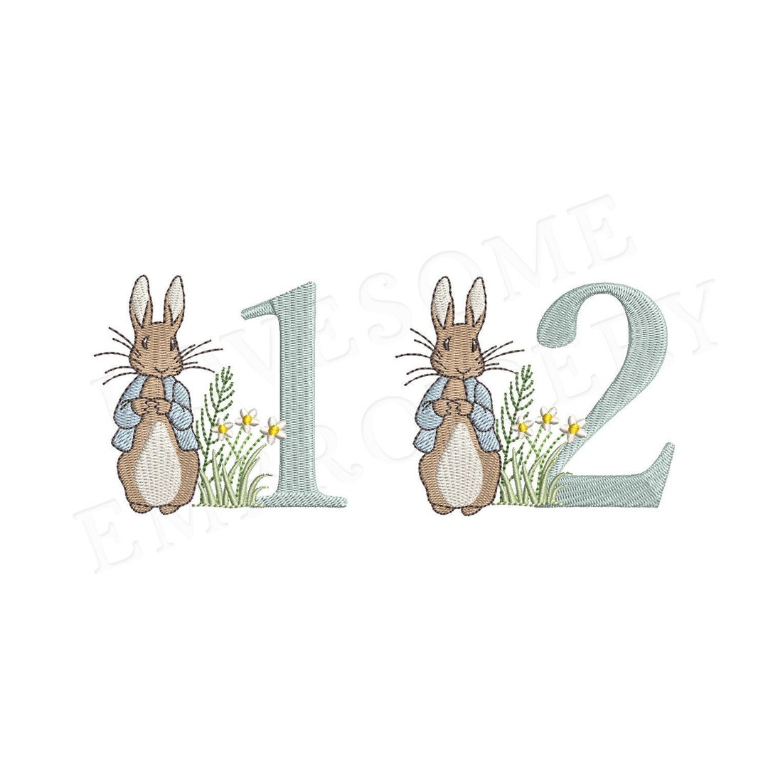 Numbers Peter Rabbit 3inch 0-9 Machine Embroidery Numbers Digital ...