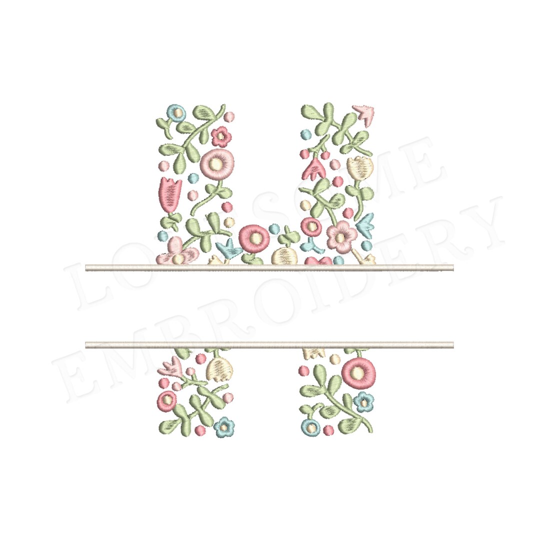 NEW Split Floral Letter H 4inch Machine Embroidery Design Dainty ...