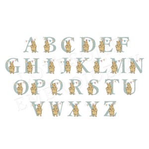 Classic Pooh Bear 4inch Bunting Alphabet A-Z Machine Embroidery Font ...