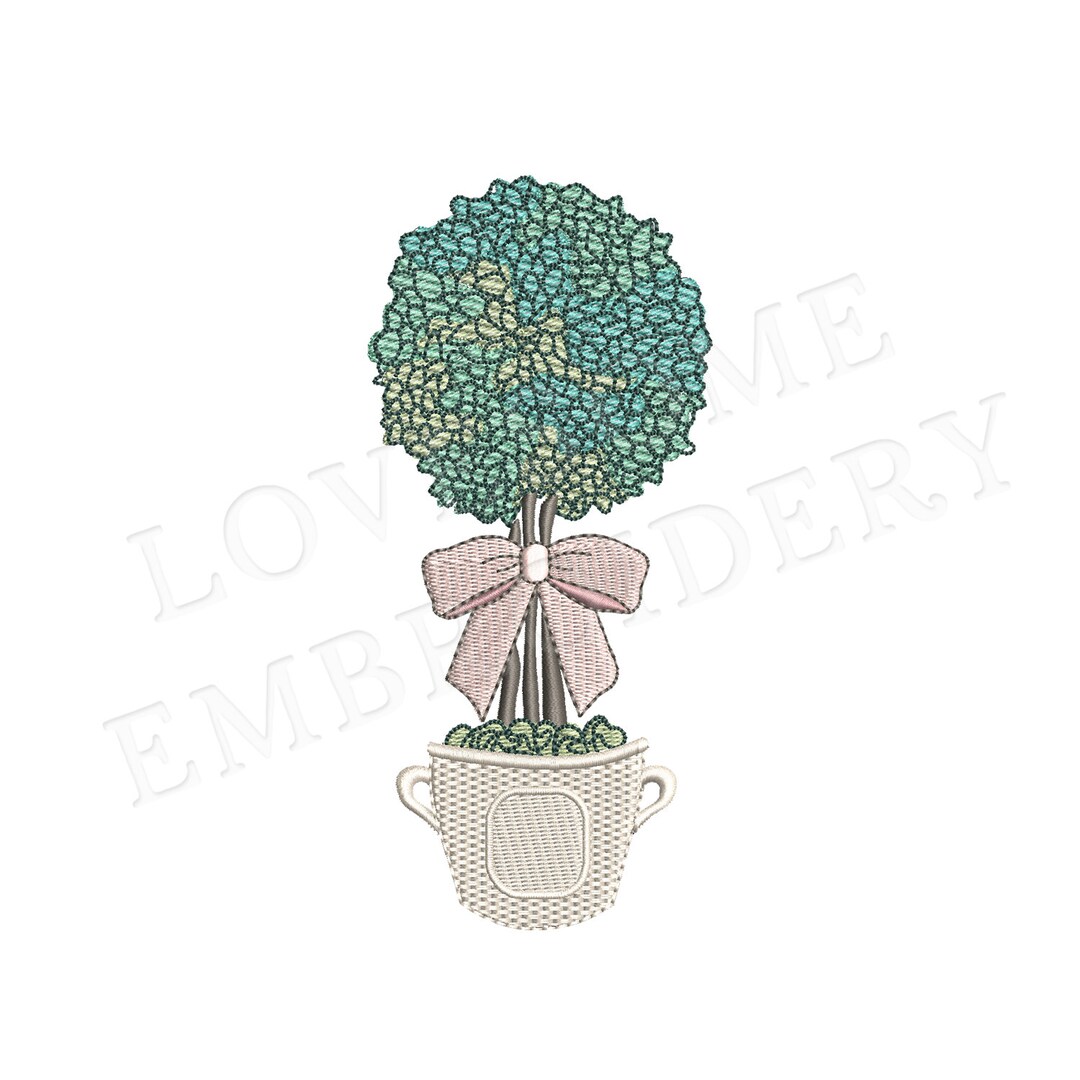 Pastel Topiary 5inch Embroidery Design, Chinoiserie Chic Topiary in a ...
