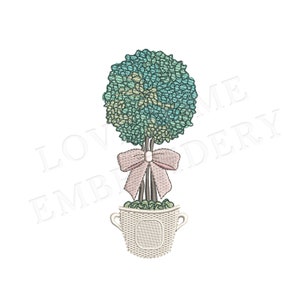 Pastel Topiary 5inch Embroidery Design, Chinoiserie Chic Topiary in a ...