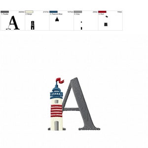 Lighthouse Monogram 3inch Embroidery Font, Nautical Machine Embroidery ...