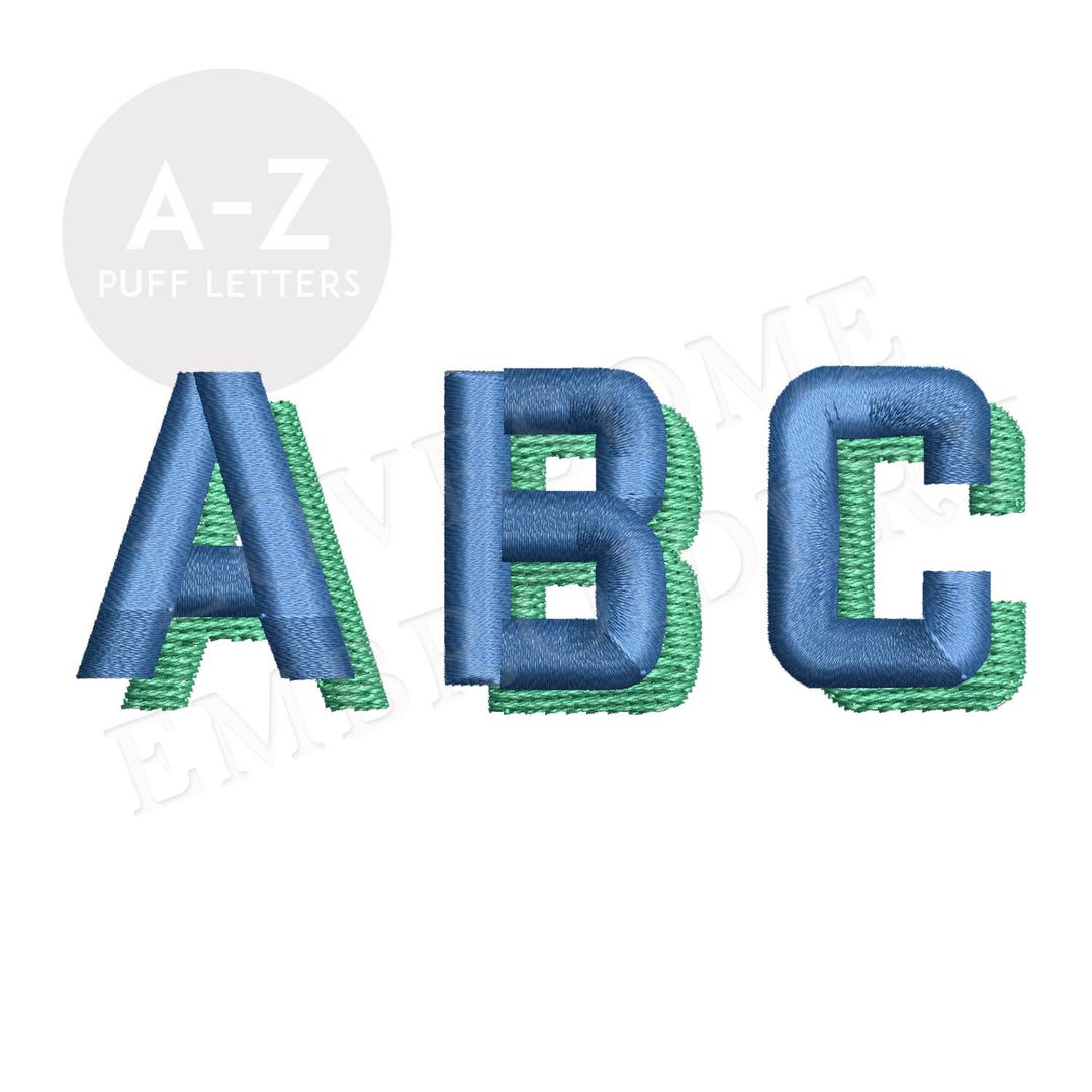 Block Shadow Puff 1inch Font A-Z Machine Embroidery Block Monogram ...