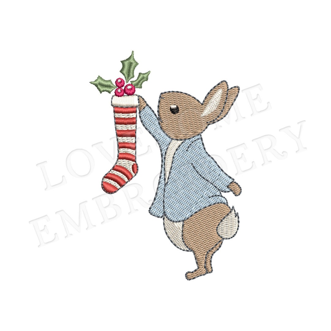 Christmas Stocking 4x4 Peter Rabbit Embroidery Design, Cute Bunny With ...