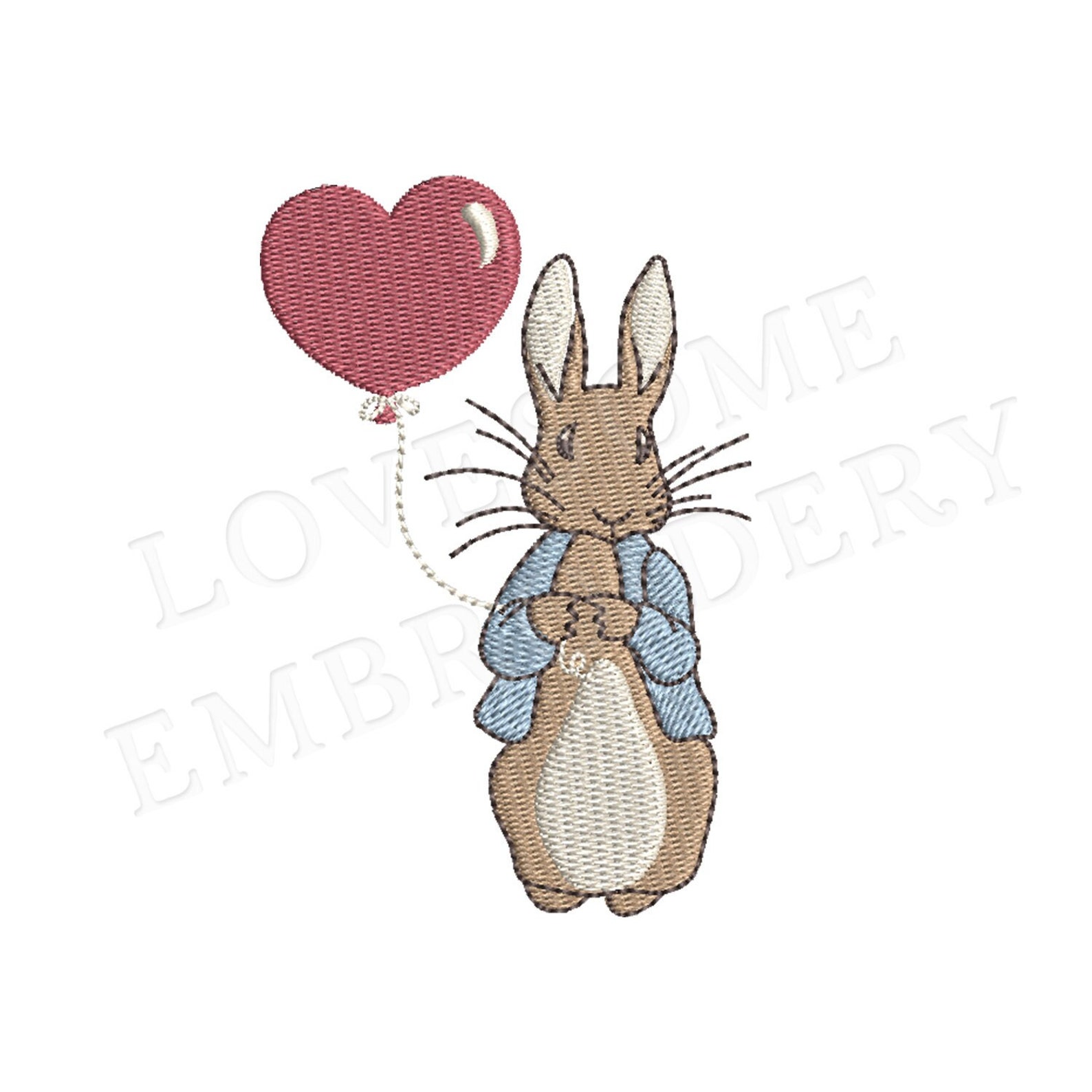 Peter Rabbit With Heart Balloon 4x4 Valentines Day Machine Embroidery ...