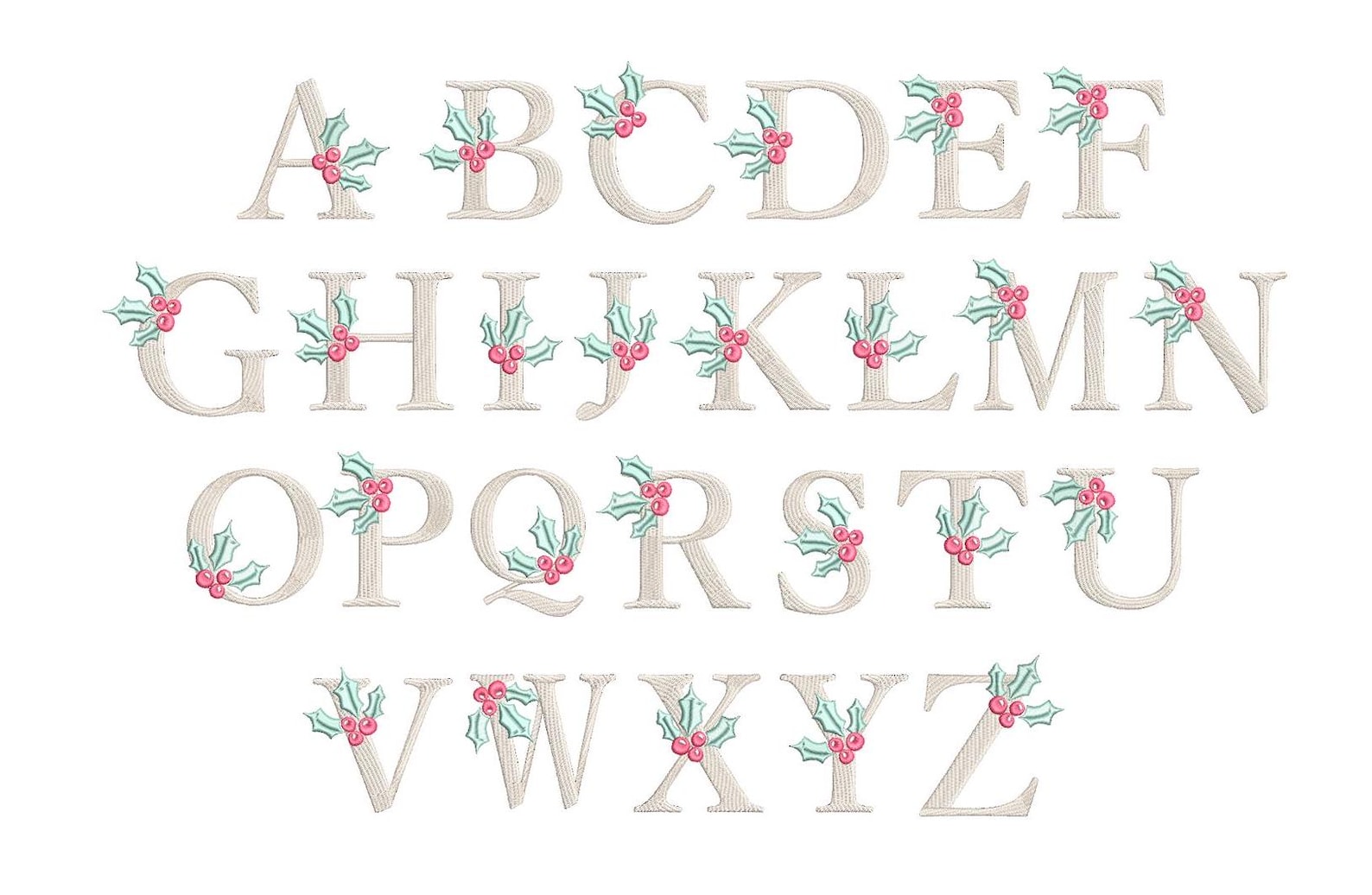 Holly Alphabet 3inch A-Z Machine Embroidery Font Digital Download ...