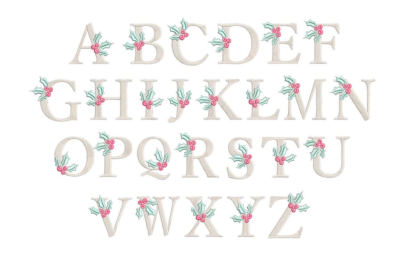 Holly Alphabet 3inch A-Z Machine Embroidery Font Digital Download ...
