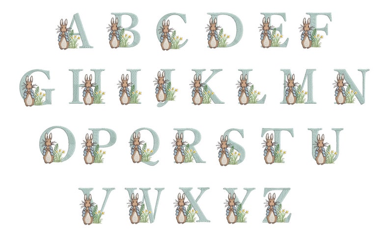 Peter Rabbit 3inch Alphabet A-Z Machine Embroidery Font Digital ...