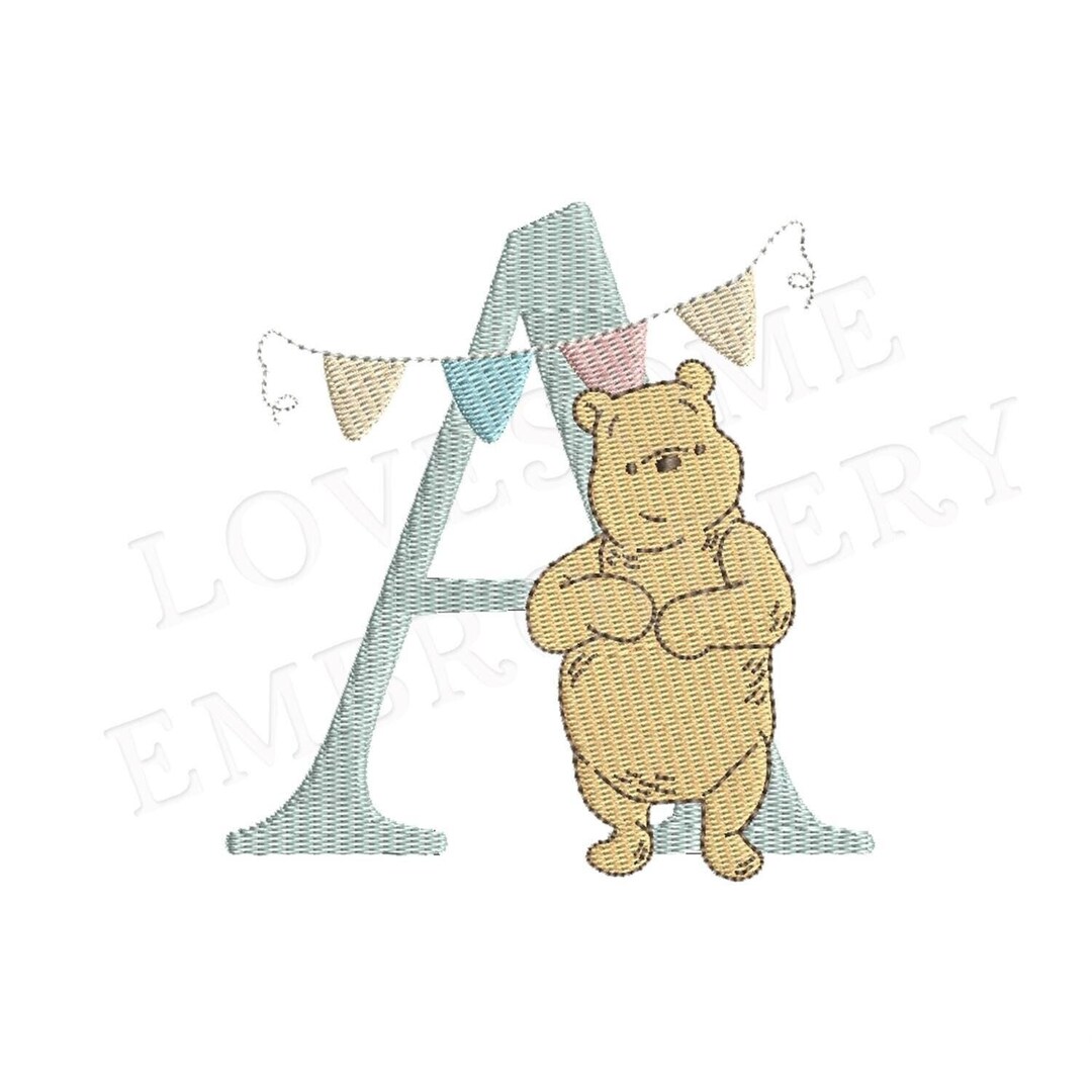 Classic Pooh Bear 4inch Bunting Alphabet A-Z Machine Embroidery Font ...