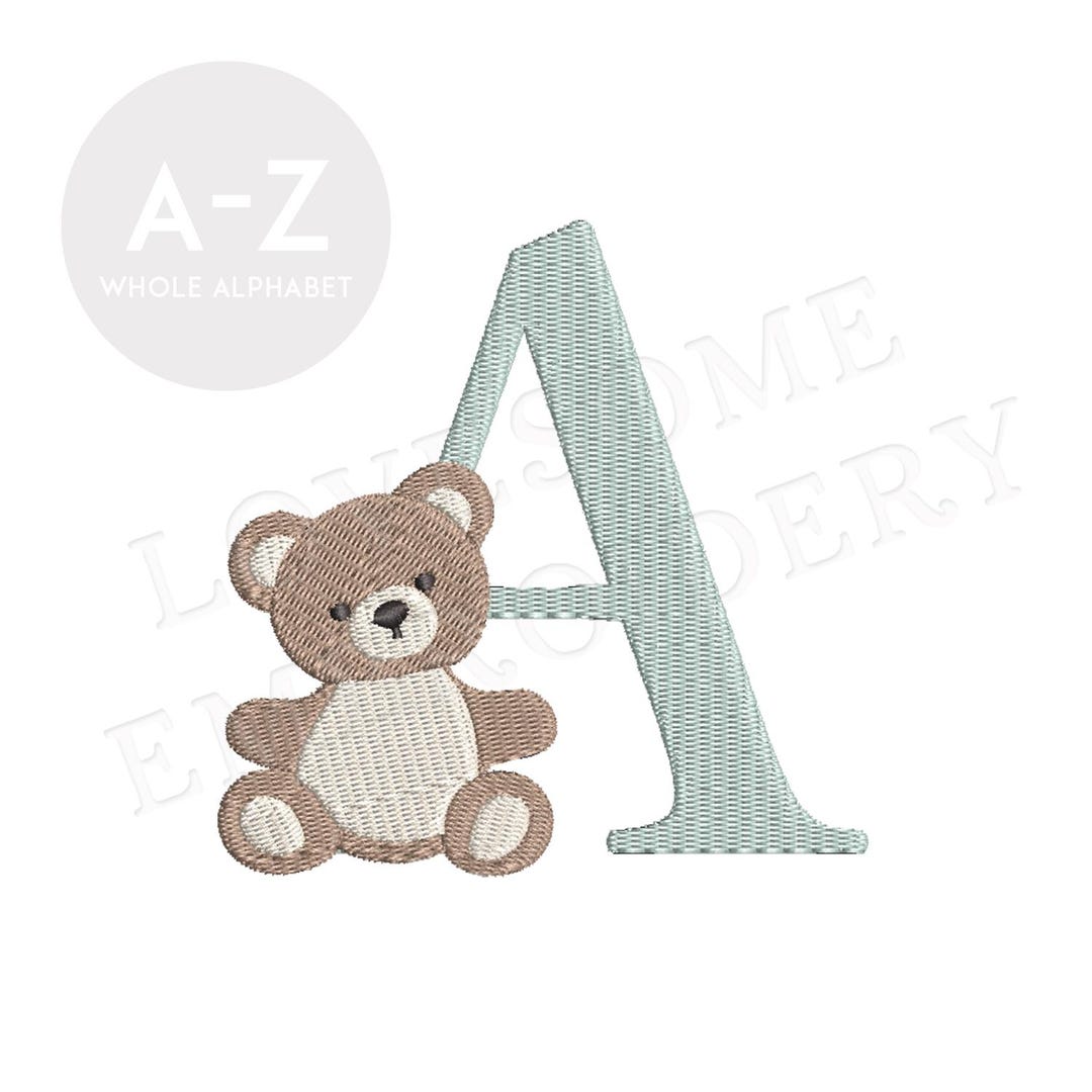 Cute Teddy Monogram 4inch Alphabet A-Z Machine Embroidery Teddy Bear ...