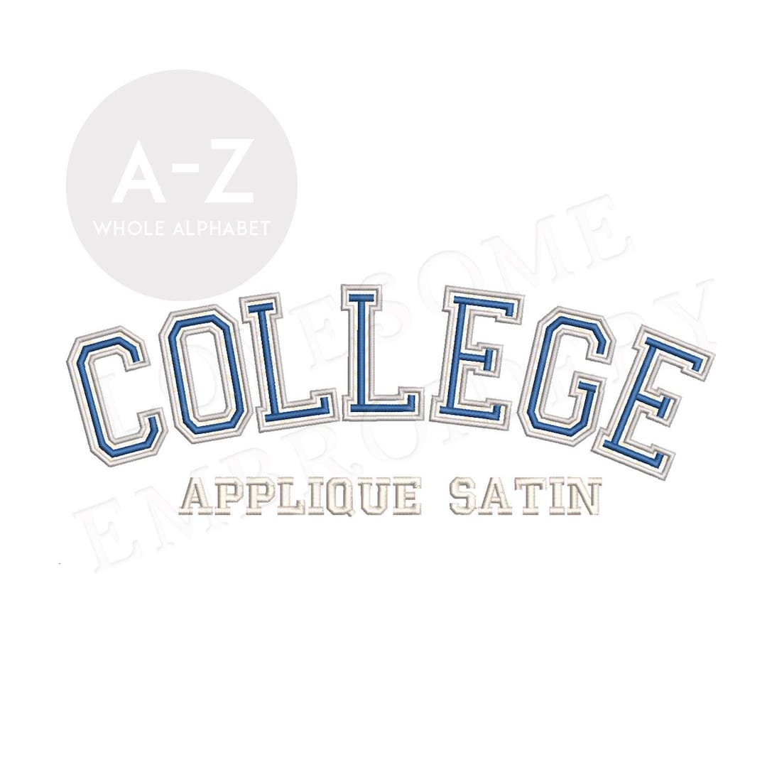 College Applique Satin 3inch Font A-Z Machine Embroidery Sports Letters ...