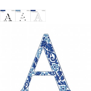 NEW Chinoiserie Alphabet 6inch A-Z Machine Embroidery Font Blue Elegant ...