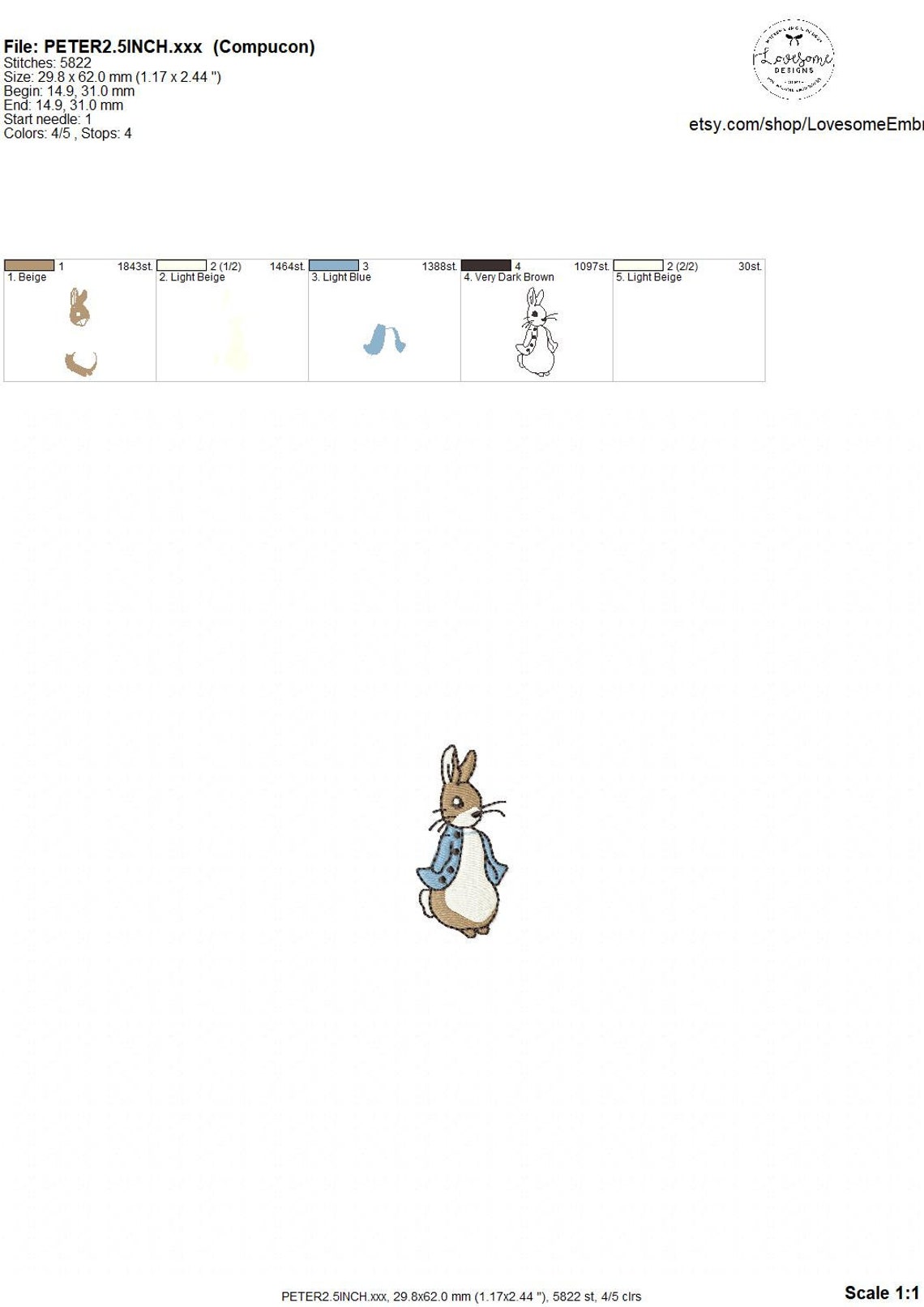 Peter Rabbit 2.5inch Machine Embroidery Design Digital Download ...