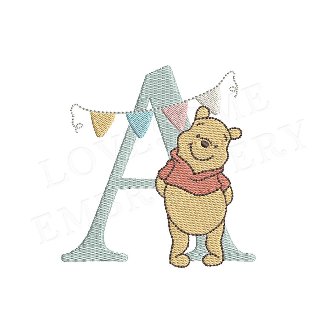 Pooh Bear Bunting 4inch Alphabet A-Z Machine Embroidery Font Baby ...