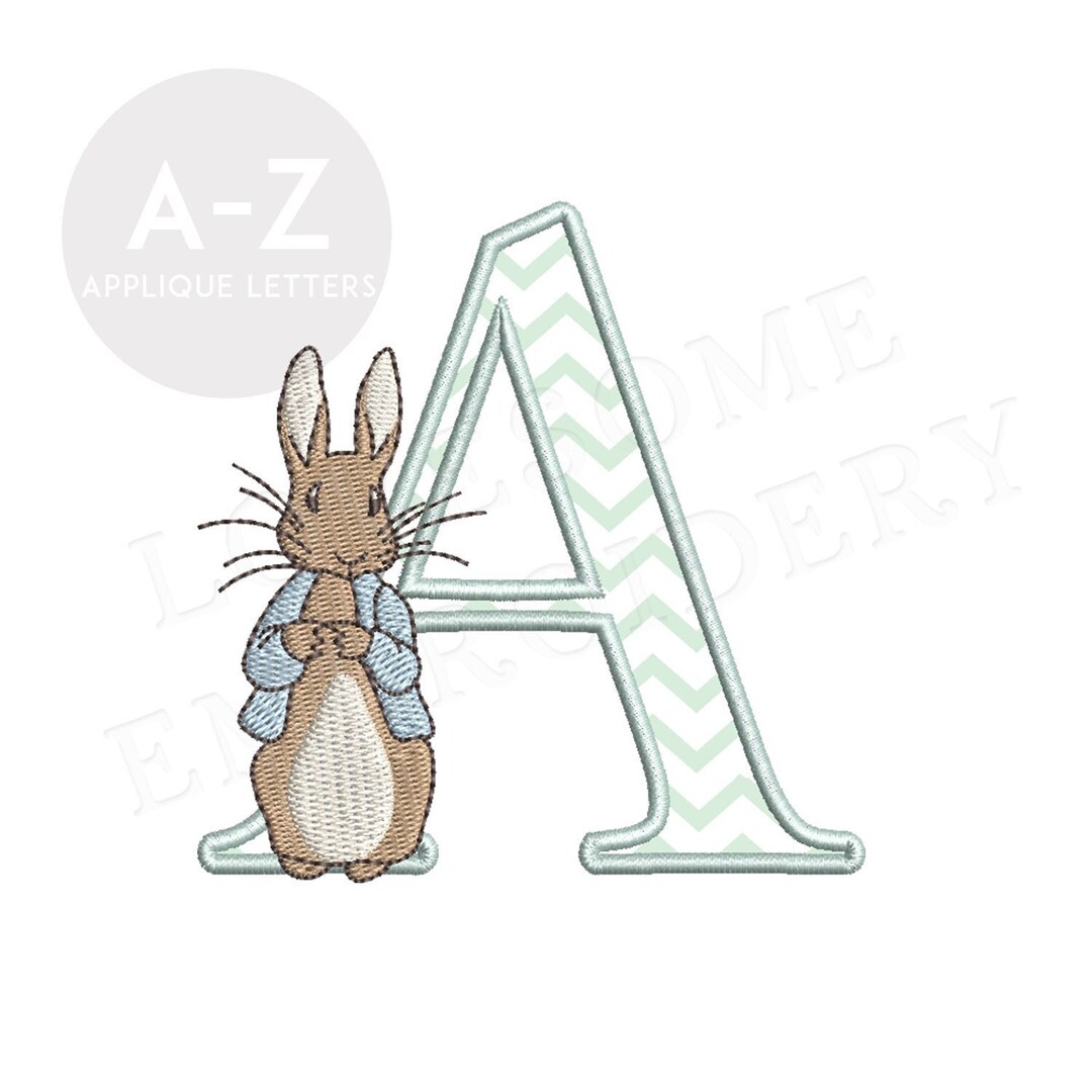 Applique Alphabet 4inch Peter Rabbit A-Z Machine Embroidery Font ...