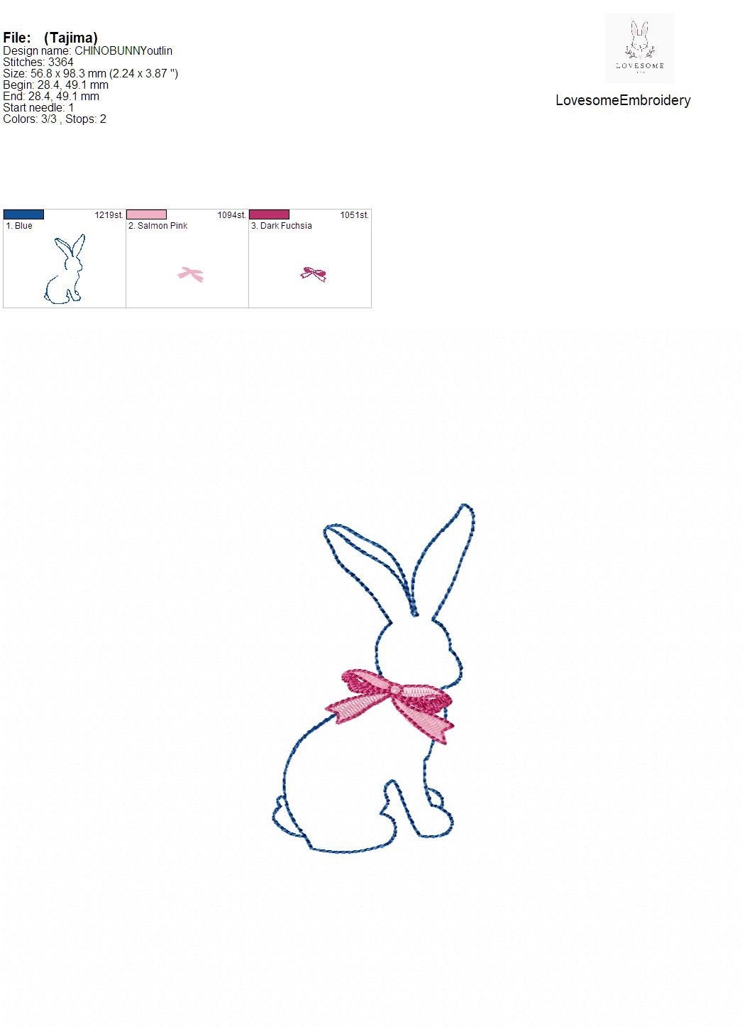 Rabbit Bow Outline Two Sizes Multisize Machine Embroidery Design ...