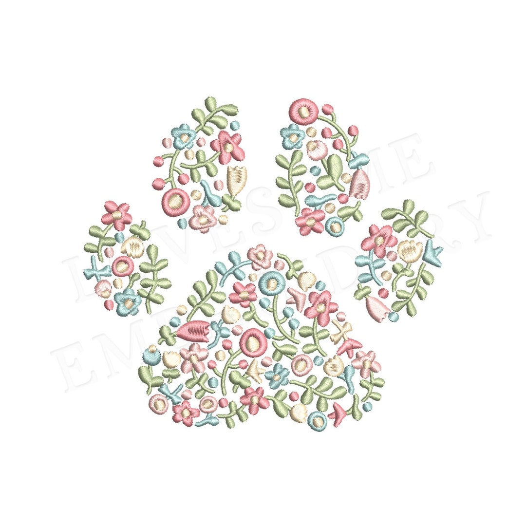 Floral Fill Paw Print 5inch Embroidery Design Machine Embroidery File ...