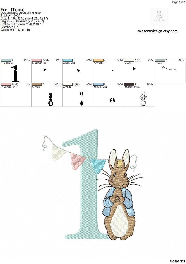 Numbers Bunting Peter Rabbit 5inch 0-9 Machine Embroidery Numbers ...