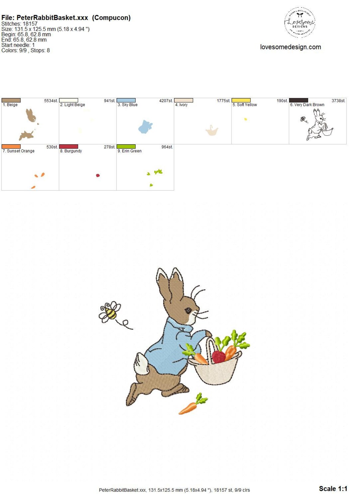 Peter Rabbit Carrots Basket 5inch Machine Embroidery Design Digital ...