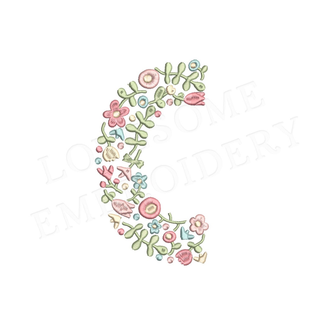 NEW Floral Letter C 8inch A-Z Machine Embroidery Design Dainty Flowers ...