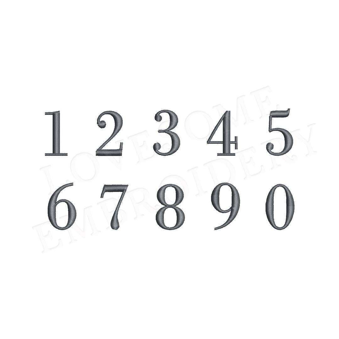 Bold Numbers 0-9 Three Sizes, 0.5inch 0.75inch 1inch Machine Embroidery ...