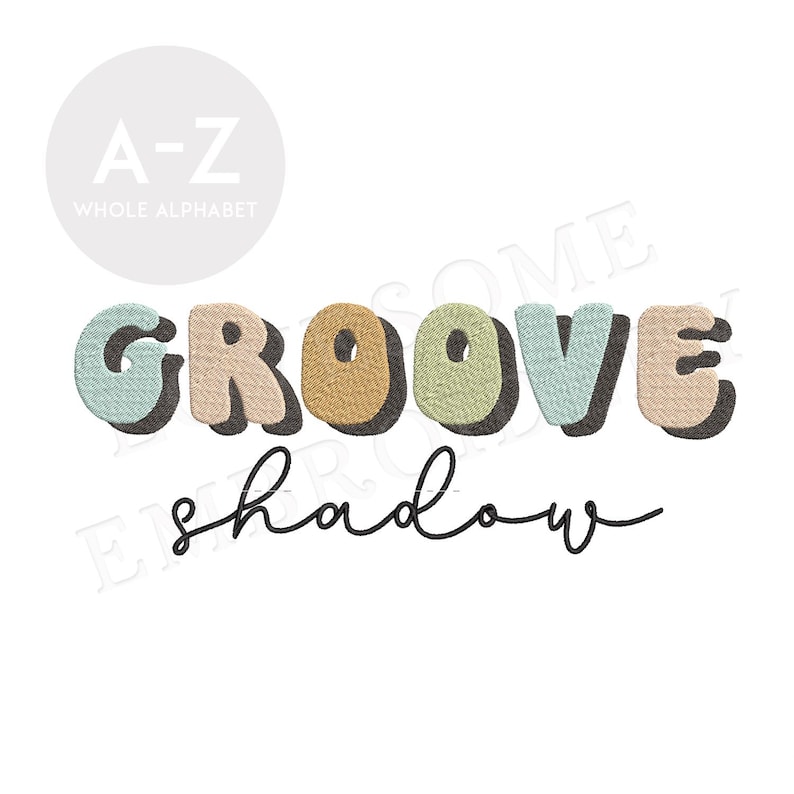 Groove Shadow Font 1inch Retro Font A-Z Machine Embroidery Font Digital ...