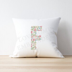 NEW Floral Letter F 8inch A-Z Machine Embroidery Design Dainty Flowers ...