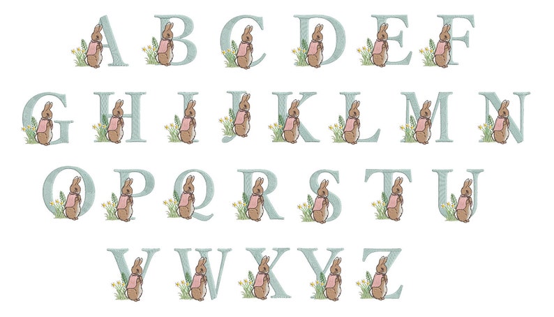 Cottontail Rabbit 4inch Alphabet A-Z Machine Embroidery Font Digital ...