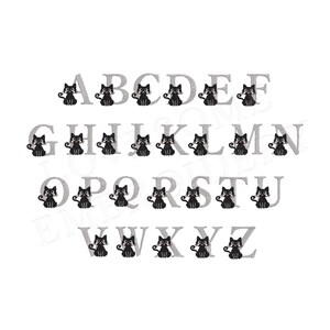 Cute Black Cat Alphabet 4inch A-Z Machine Embroidery Font Digital ...