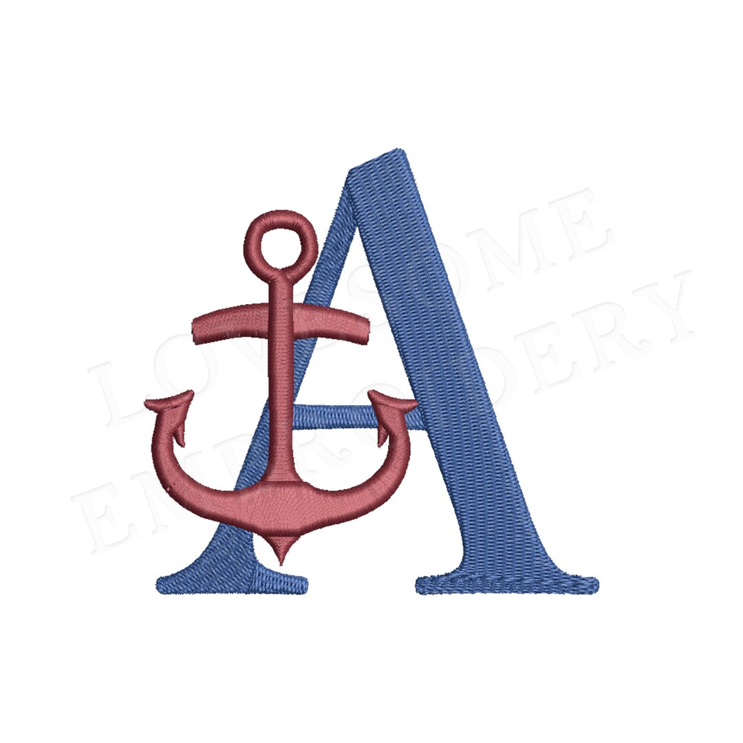 Anchor Monogram 3inch Embroidery Font, Nautical Machine Embroidery ...